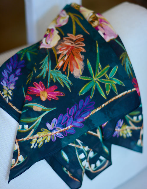 Vivid Wildflowers Western Cowgirl Silk Wild Rag Scarf – Tirzah Lane Art